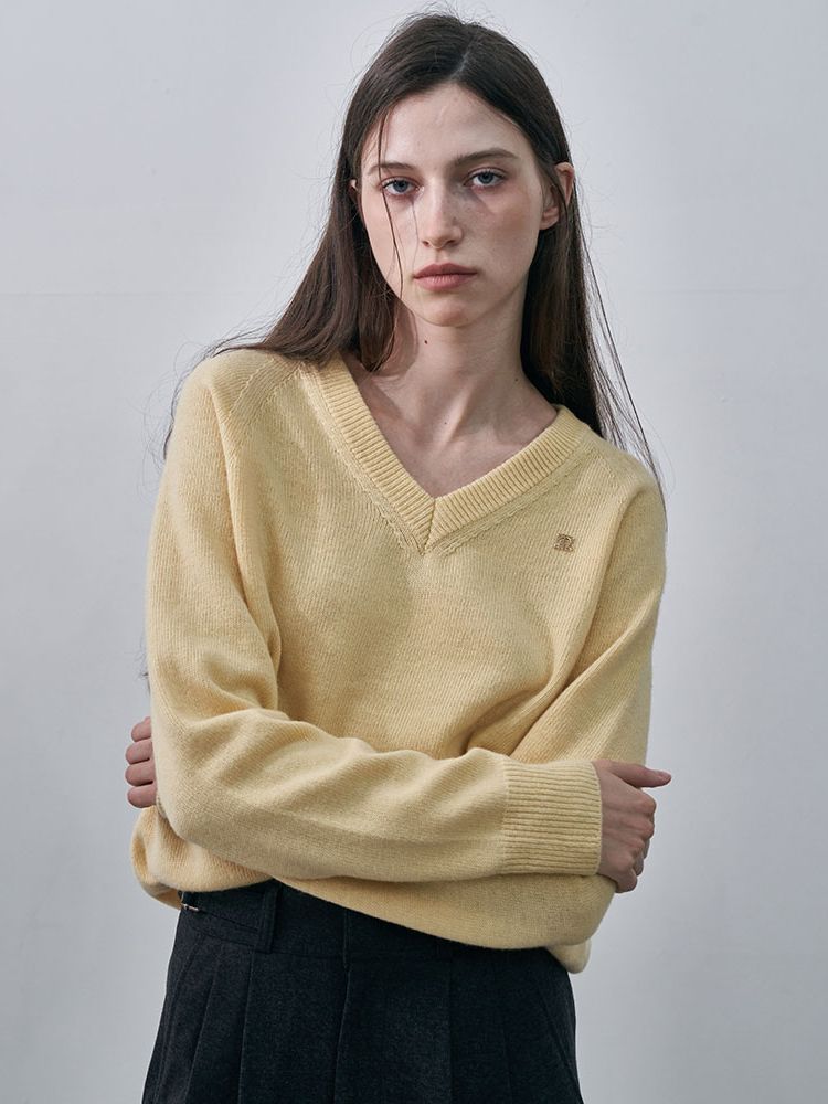 메리노 울 브이넥 니트 - Yellow : 모트 MOTT
