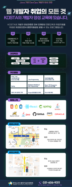 종로분당 Java 기반 Devops 개발자 양성과정 교육생 모집 중 마감 Kosta 한국소프트웨어기술진흥협회 개발자 양성