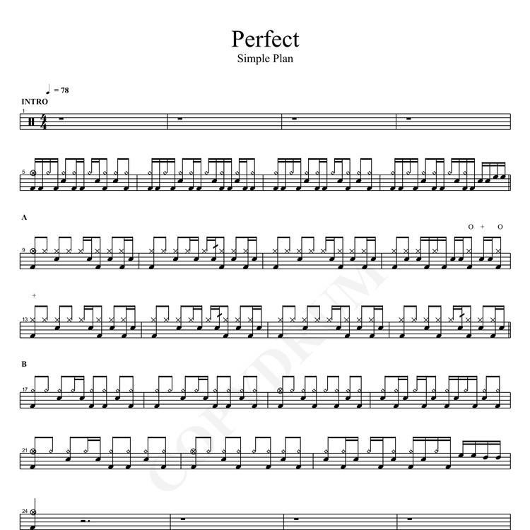 Simple plan - Perfect / Drum Sheet Music (PDF Download) : copydrum