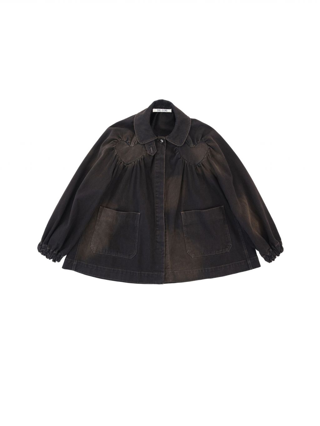 HEART GATHERED RAGLAN DENIM JACKET - DIRTY BLACK DENIM : THE GANG