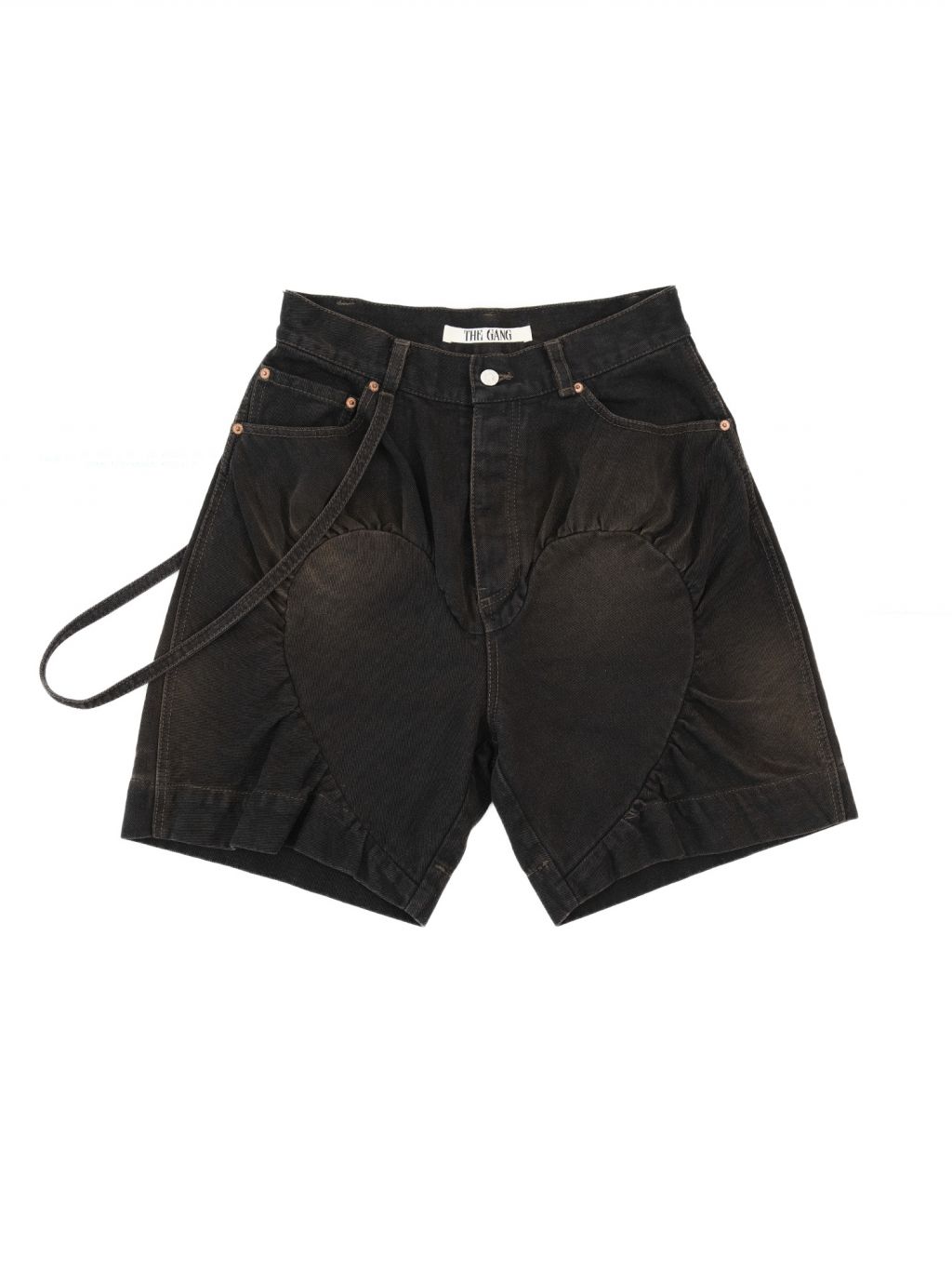 HEART GATHERED BOYFRIEND SHORTS - DIRTY BLACK DENIM : THE GANG