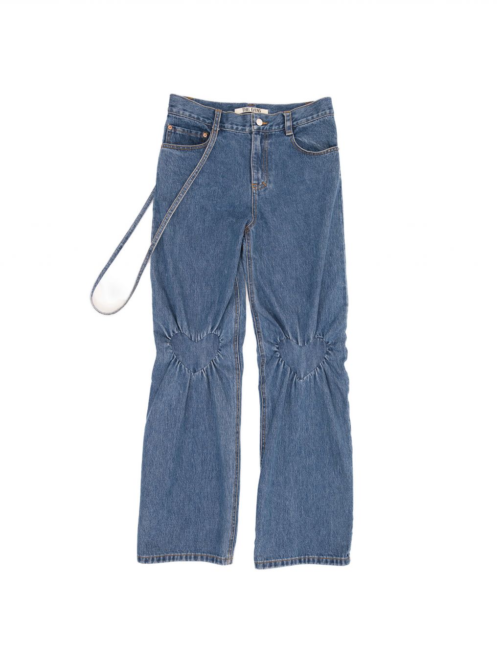 HEART GATHERED STRAIGHT DENIM PANTS - MEDIUM WASHED BLUE DENIM : THE GANG