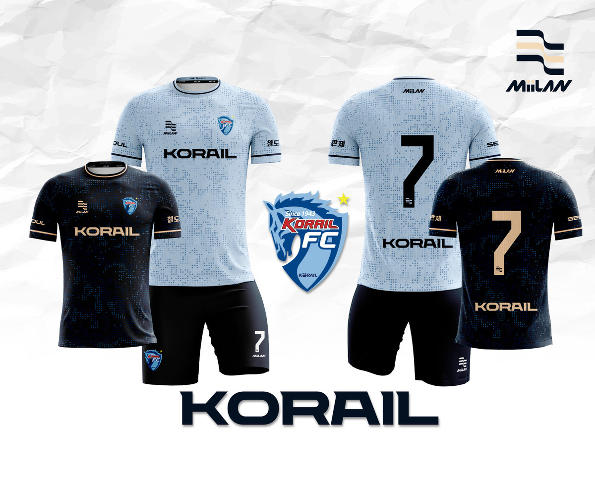 KORAIL 양면유니폼(C.50D실키밀란) : 밀란코리아 축구팀들의 3d 목업 디자인 페이지