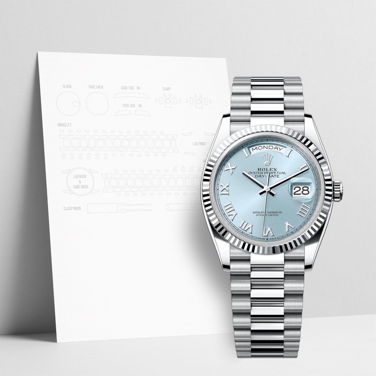 워치쉘 롤렉스 데이-데이트 128236 36mm 프레지던트 보호 필름 : 워치쉘 — Patented Rolex Protection