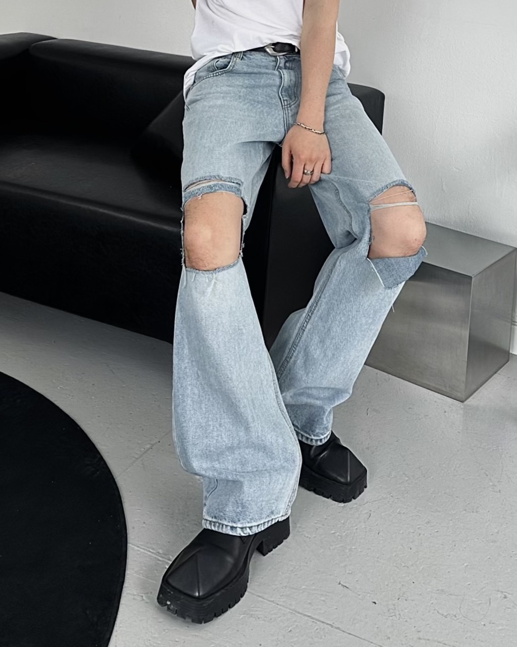 얼티밋 데미지 데님 무파진 팬츠 2COL : 이치반