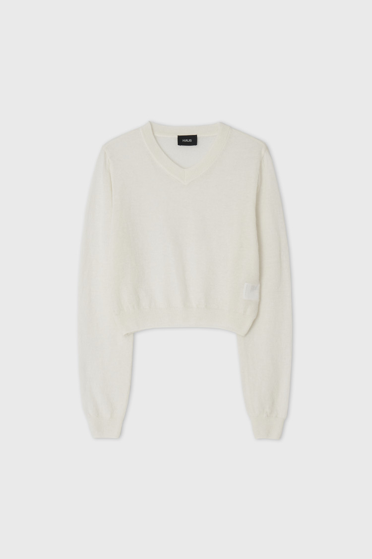 See through angora crop knit ivory : HAUSWOMEN