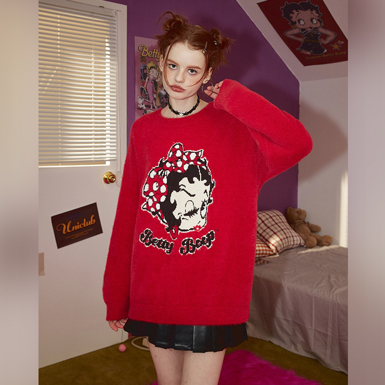 UNIFREE betty boop big face red knitwear : 유스키트 YOUTHKIT