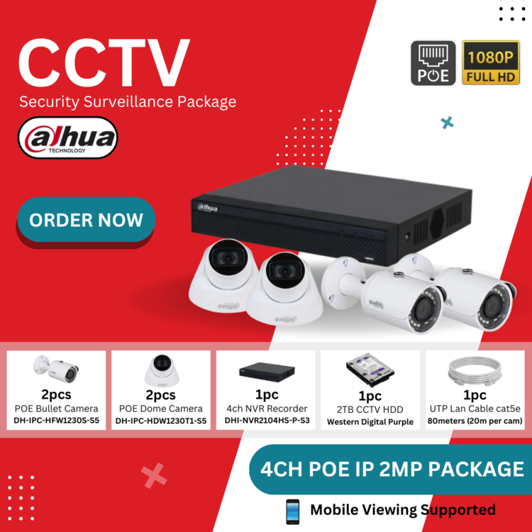 Dahua 4 Channel POE IP 1080 2mp CCTV Package