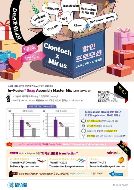 Clontech / Mirus 할인 프로모션 안내 (~6월 28일) : (주)에스앤씨- 연임순
