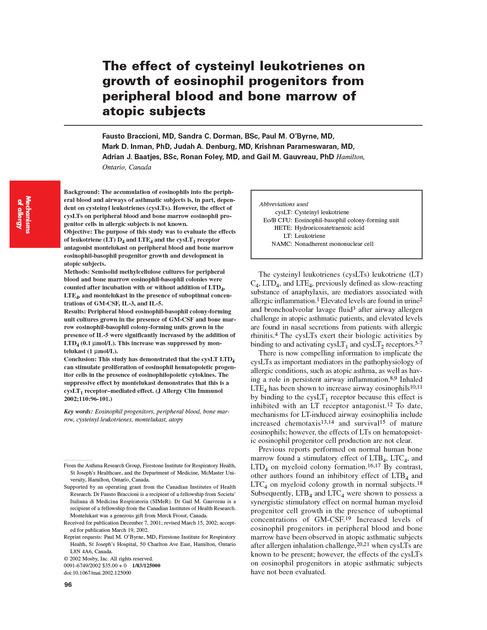 The Effect of Cysteinyl Leukotrienes on Eosinophil Progenitor Growth in ...