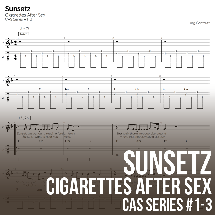 Sunsetz - Cigarettes After Sex : 기타선생 악보집
