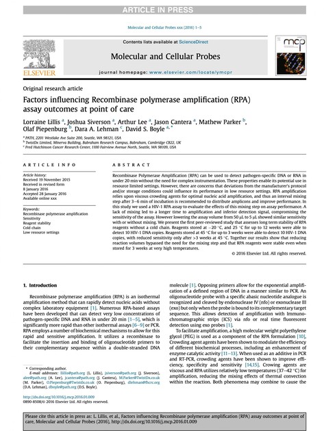 Factors influencing Recombinase polymerase amplification (RPA) assay ...