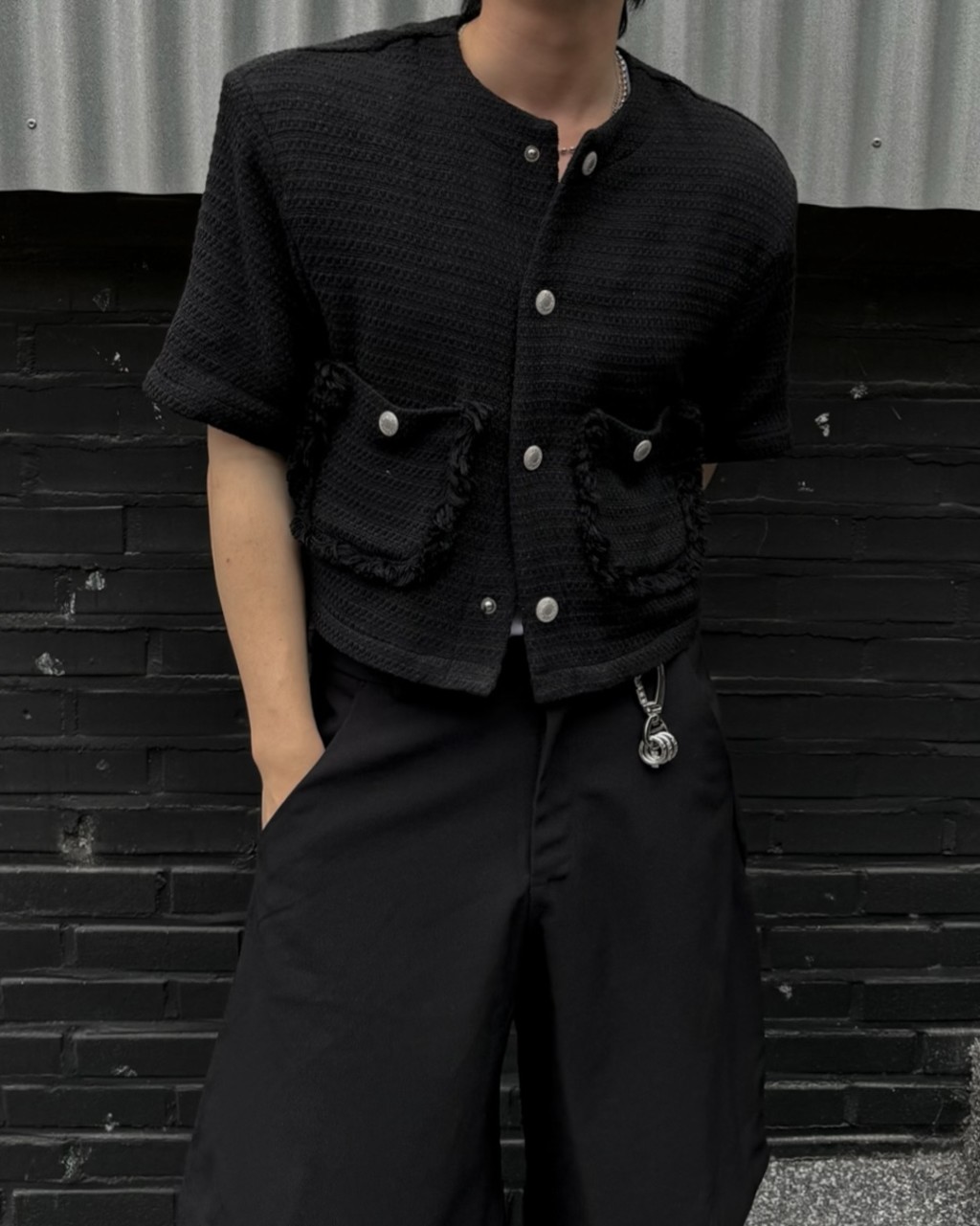 [MD추천] 유닉 스냅 트위드 하프 자켓 2COL : 이치반