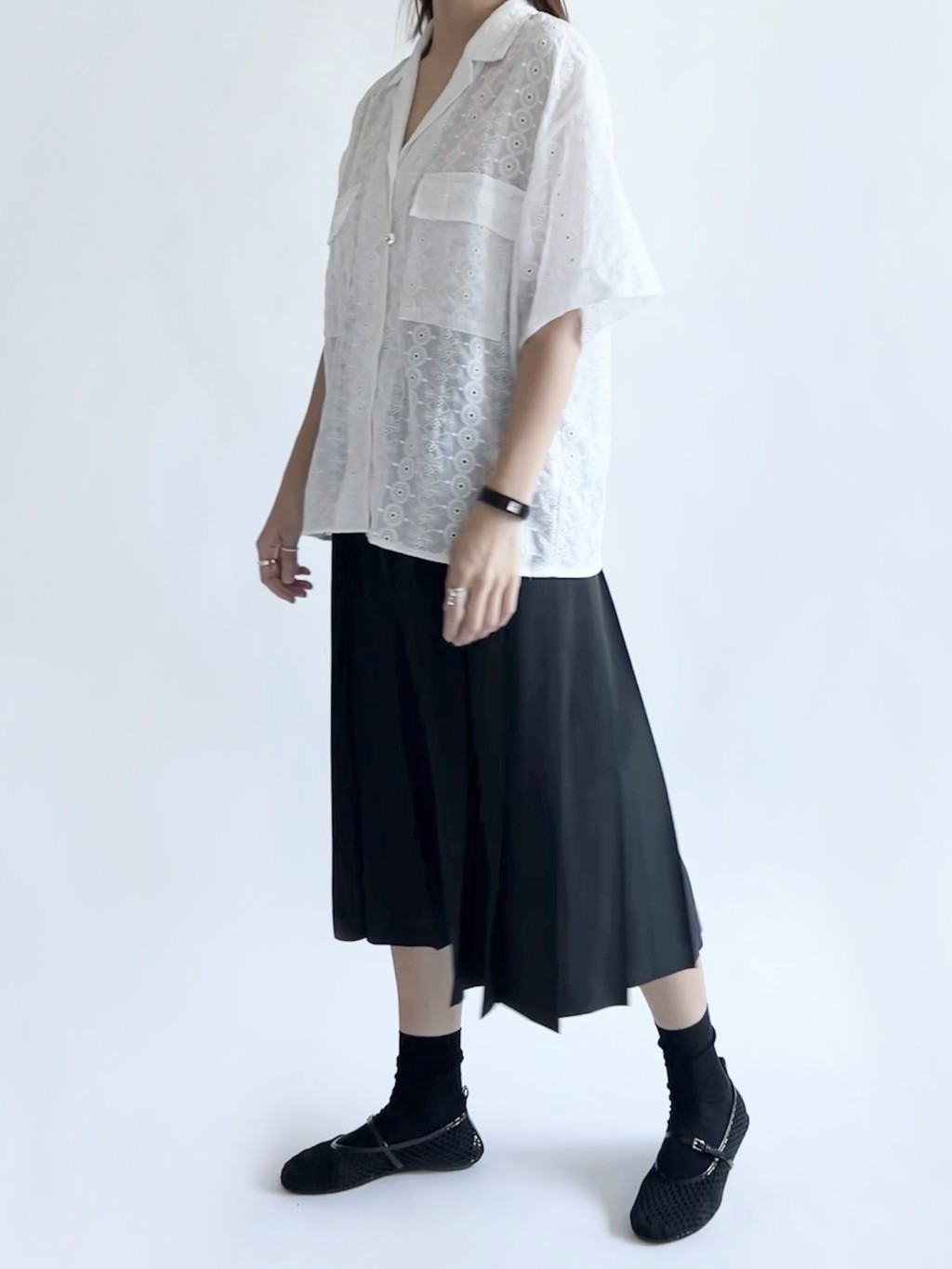 브로드리 앙글레즈 셔츠 broderie anglaise shirt (white) : THE MARRANG
