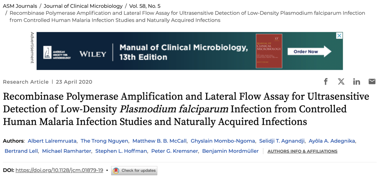 RPA-LFA for Ultrasensitive Detection of Low-Density Plasmodium ...