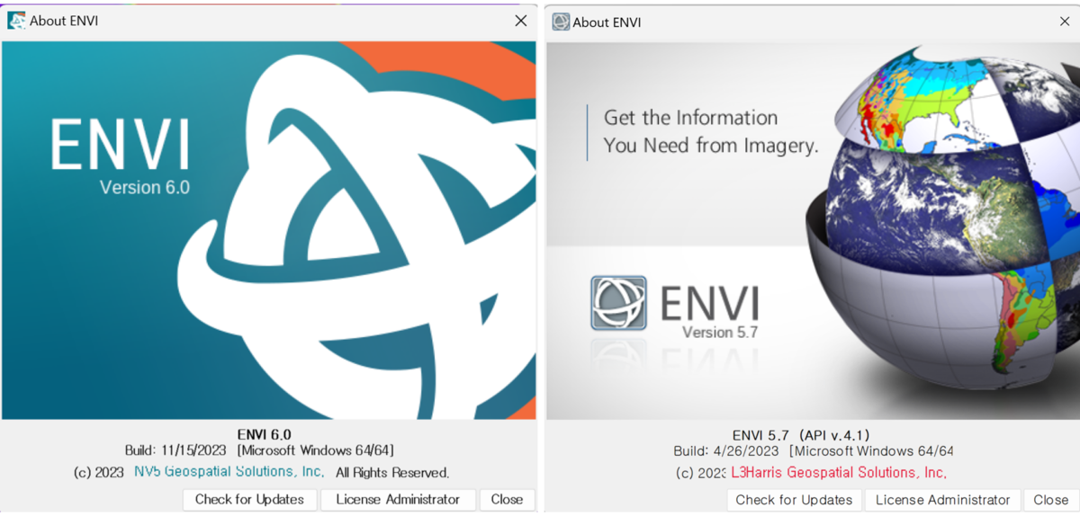 현재 최신 버전 : ENVI 6.0, IDL 9.0, SARscape 5.7, ENVI Deep Learning 3.0 : IDL-ENVI