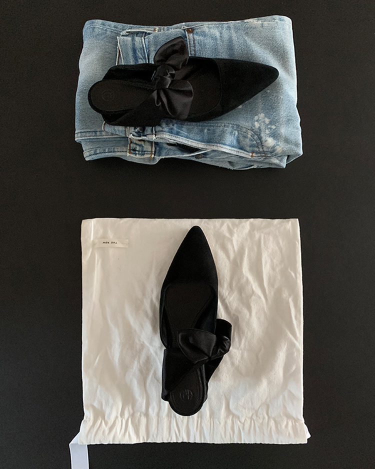 The Row coco black bow suede Mules : lilisun