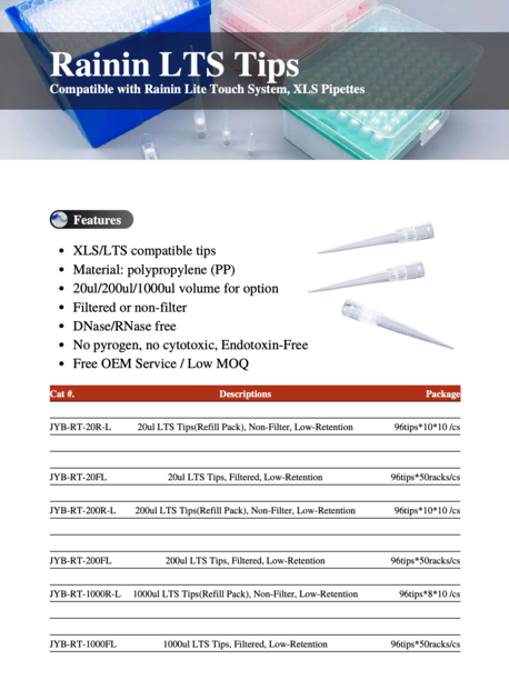 Rainin LTS Tips Compatible with Rainin Lite Touch System, XLS Pipettes ...