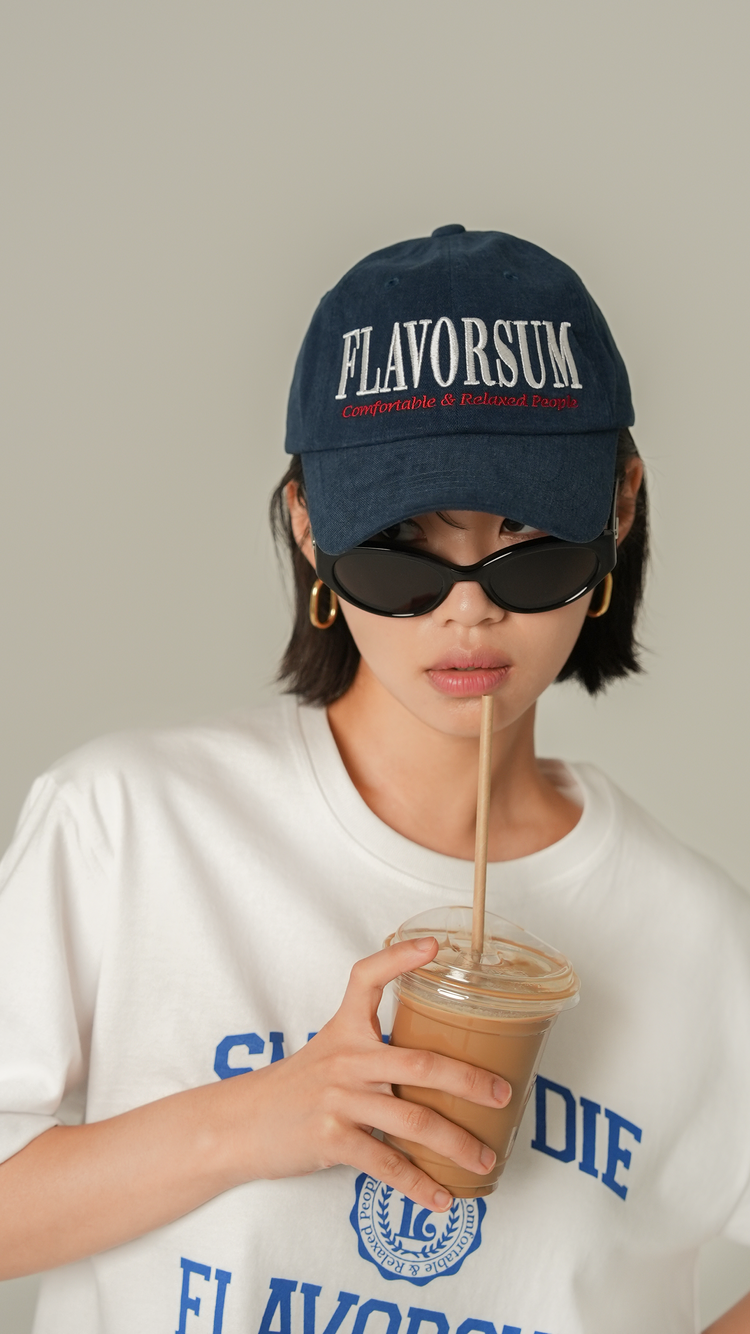 FLAVORSUM WASHING LOGO BALL CAP-NAVY : 플레이버썸 | FLAVORSUM