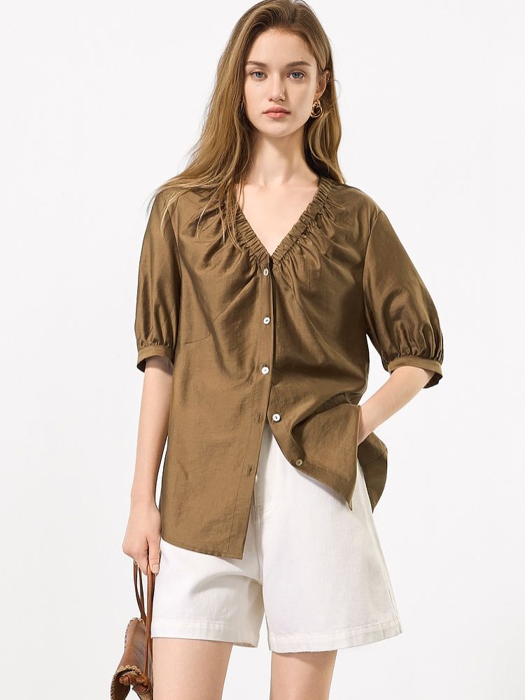 Biselena Niche French V-Neck Floral Blouse : 엘레니크(Elenique)