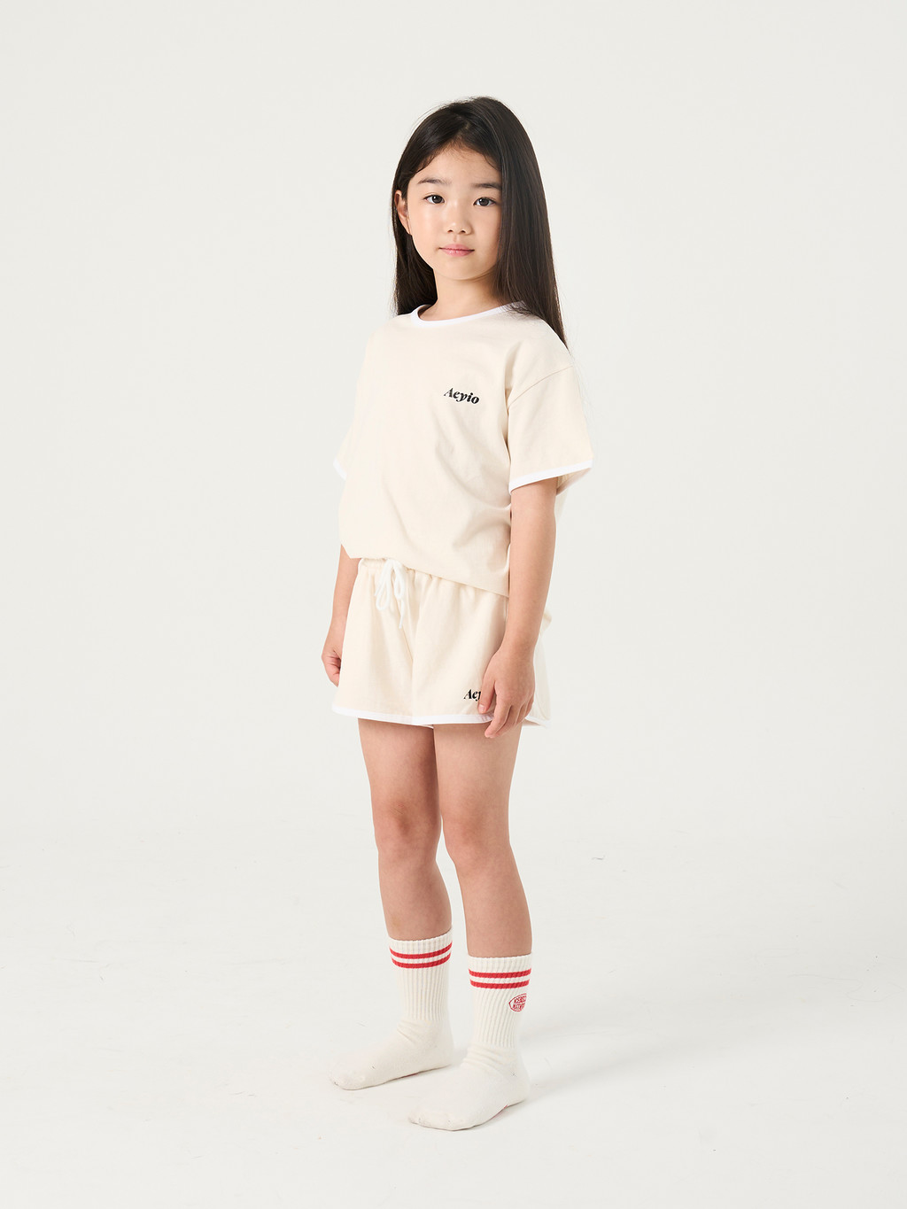 [KIDS] RINGER SHORT SLEEVE & PANTS SET _ BEIGE : 에이와이오스튜디오 aeyiostudio