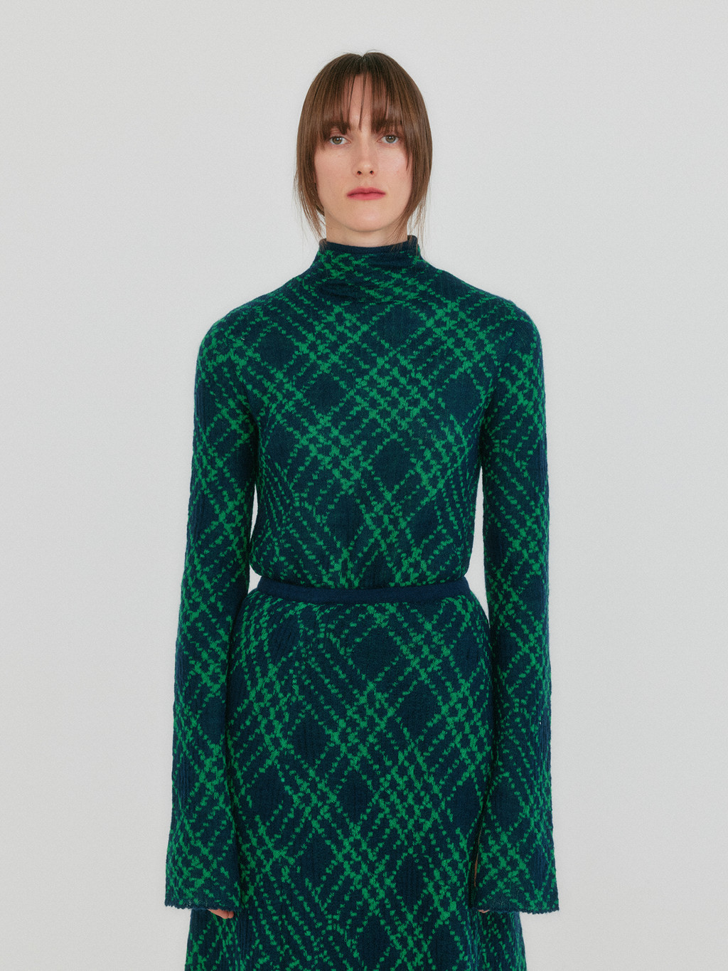 ZOLLY Mockneck Check Knit Pullover - Green Multi : EENK