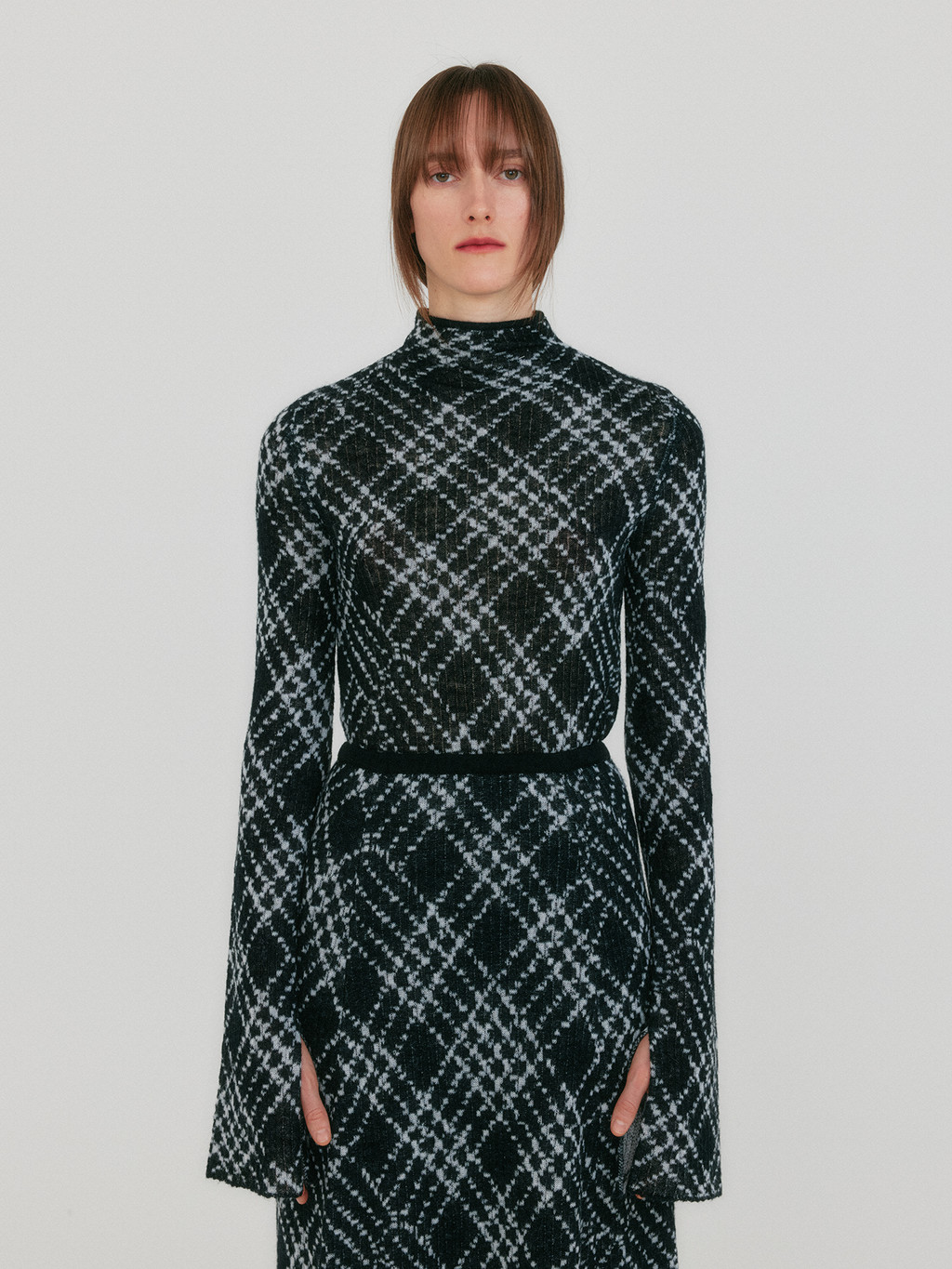 ZOLLY Mockneck Check Knit Pullover - Black Multi : EENK