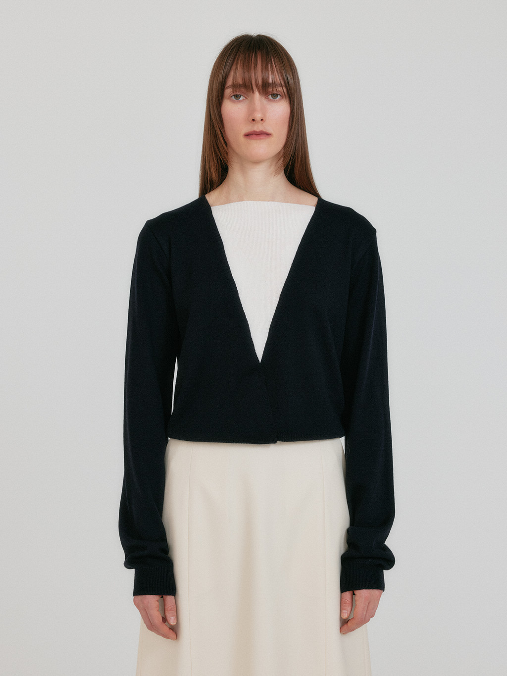 ZOEM V-Neck Knit Cardigan - Black/Ivory : EENK
