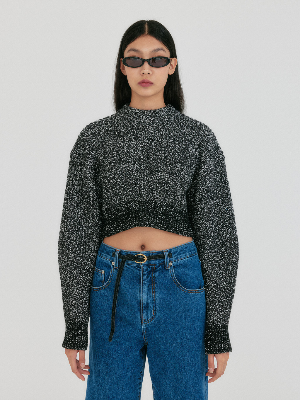 ZABELLE Mockneck Textured Knit Pullover - Black/White : EENK