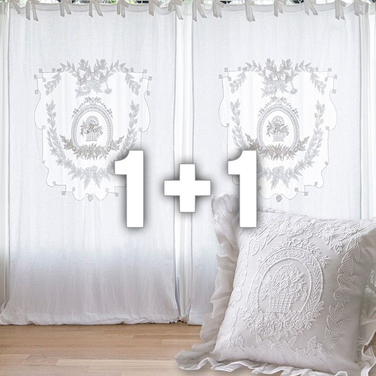 [1+1] 꼬끄시그루 포셀라인 커튼+쿠션 SET (화이트) : 라벨르엠 - Labelle M