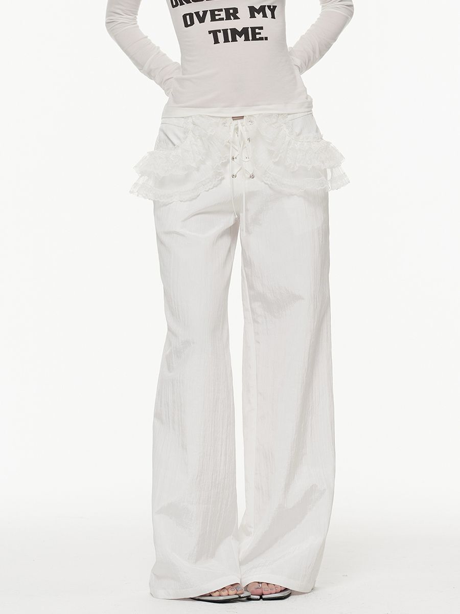 Lace And Strap White Straight Pants : 리디큘러스(RIDICULOUS)