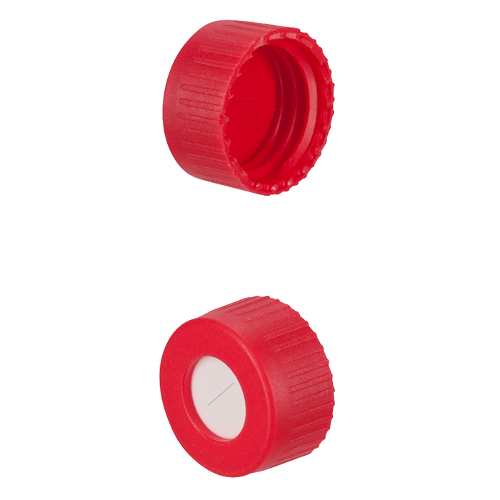 [플라스틱] 9-425mm 레드 스크류 캡 (셉텀 접착) 9-425mm Red Screw Cap (Bonded) : 티디엘사이언스