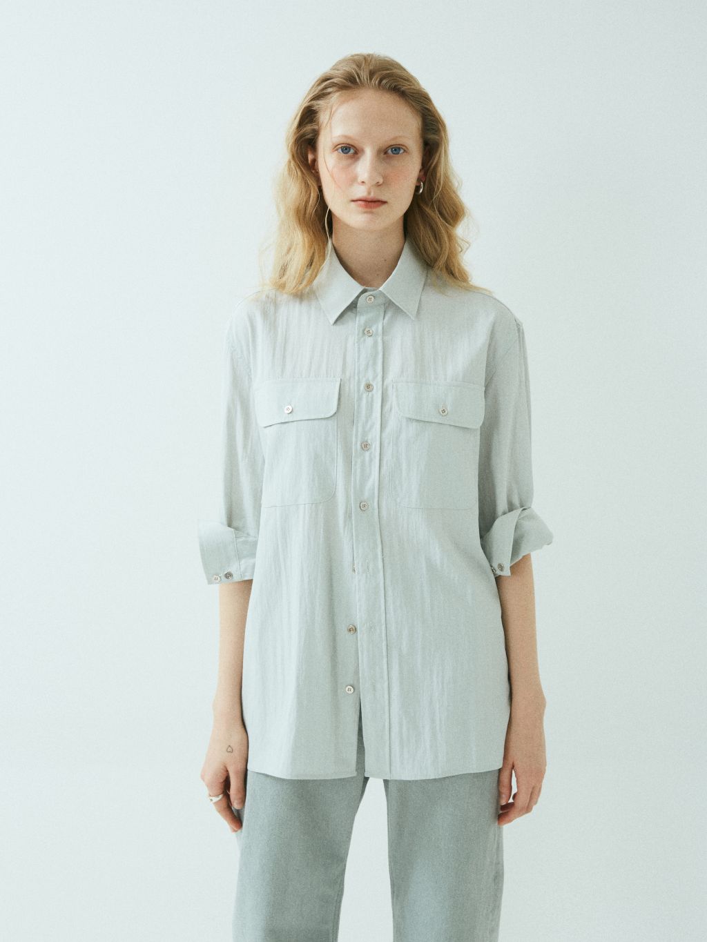 soft silver button shirt dusty mint : LABEL ARCHIVE 라벨 아카이브