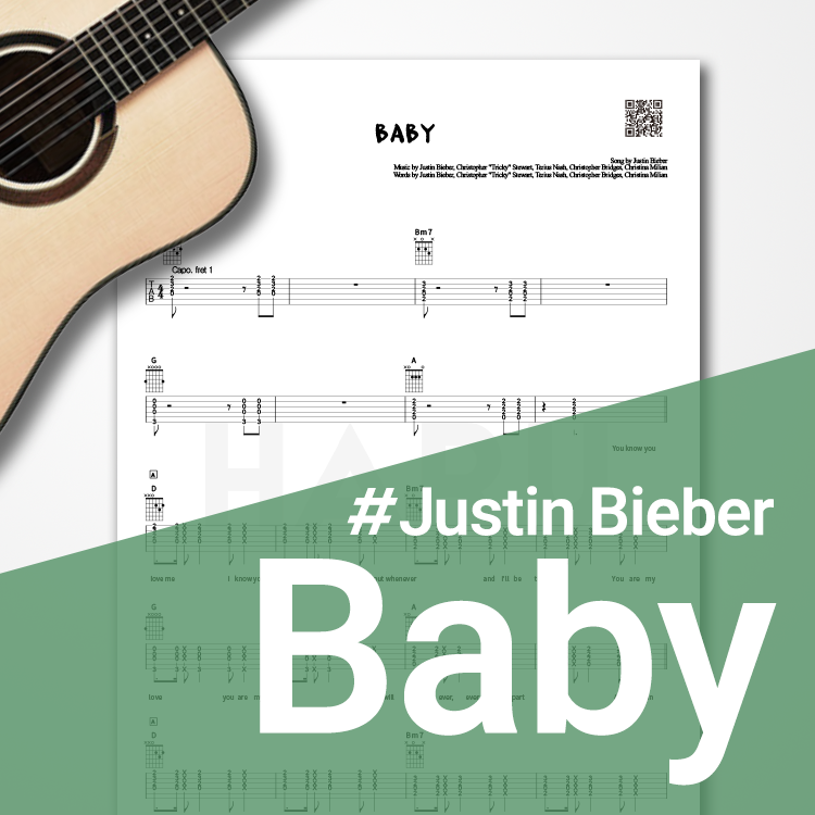 Justin Bieber - Baby(ft. Ludacris) 【★☆☆☆☆】 : 하루한곡 TAB악보