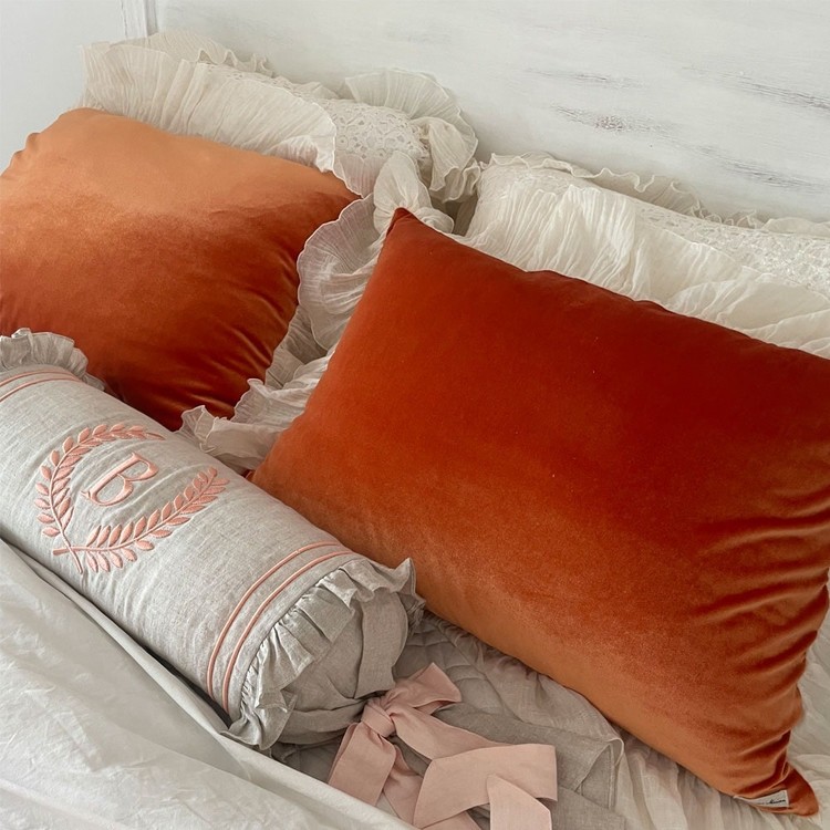 디뮤어 벨벳&코튼 오렌지 베개커버 50 x 70cm : 라벨르엠 - Labelle M