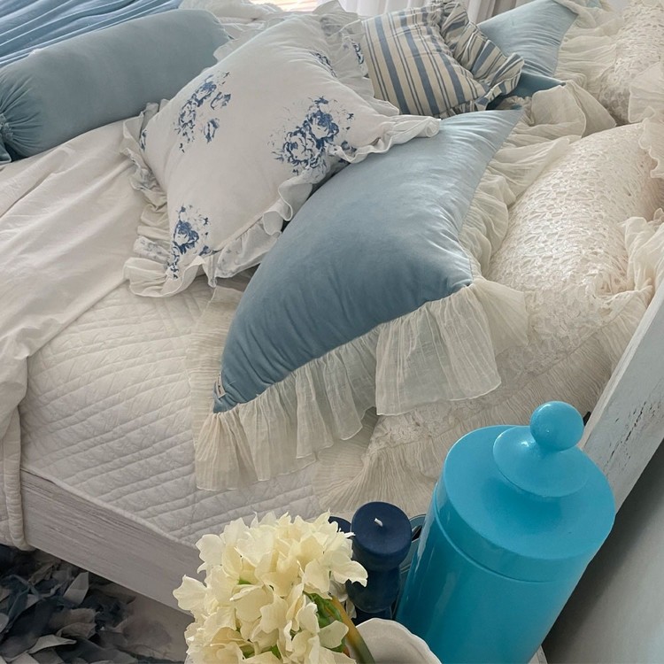 디뮤어 벨벳&코튼 블루 베개커버 50 x 70cm : 라벨르엠 - Labelle M