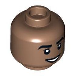 레고부품 Medium Brown Minifigure, Head Dual Sided Black Thick Eyebrows ...
