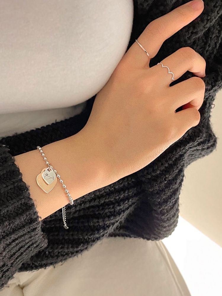 Dream whale double heart silver bracelet : 루키스타,드엣지