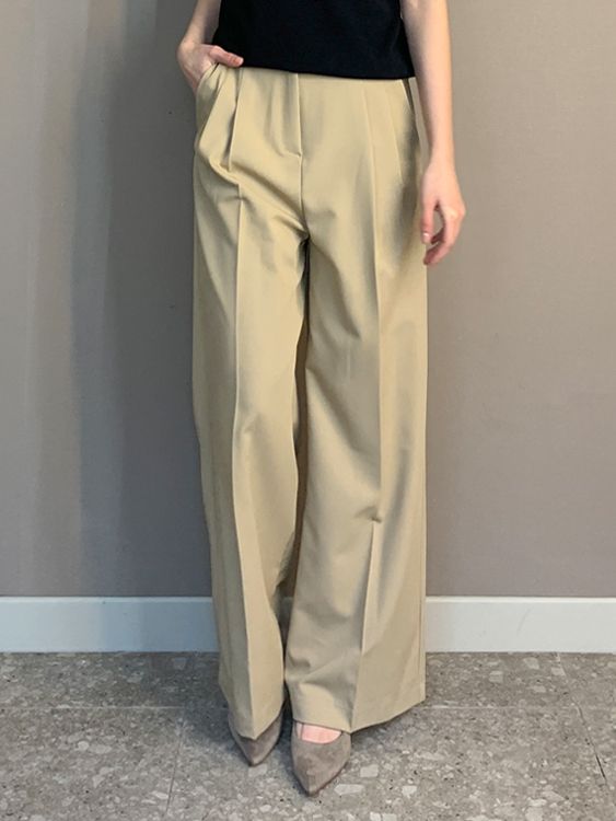 Two Tuck Wide Slacks_Beige (MSPR2PT04) : 파슨스 Parsons
