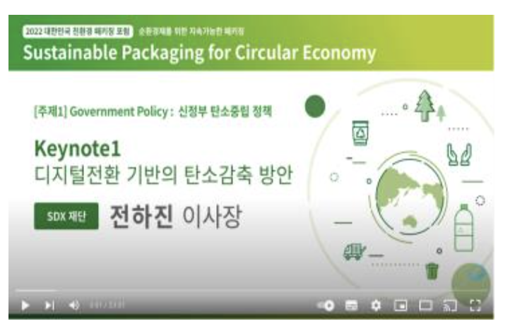 [2022 대한민국 친환경 패키징 포럼] Keynote1 디지털전환 기반의 탄소감축 방안 - SDX재단 전하진 이사장 : SDX Foundation