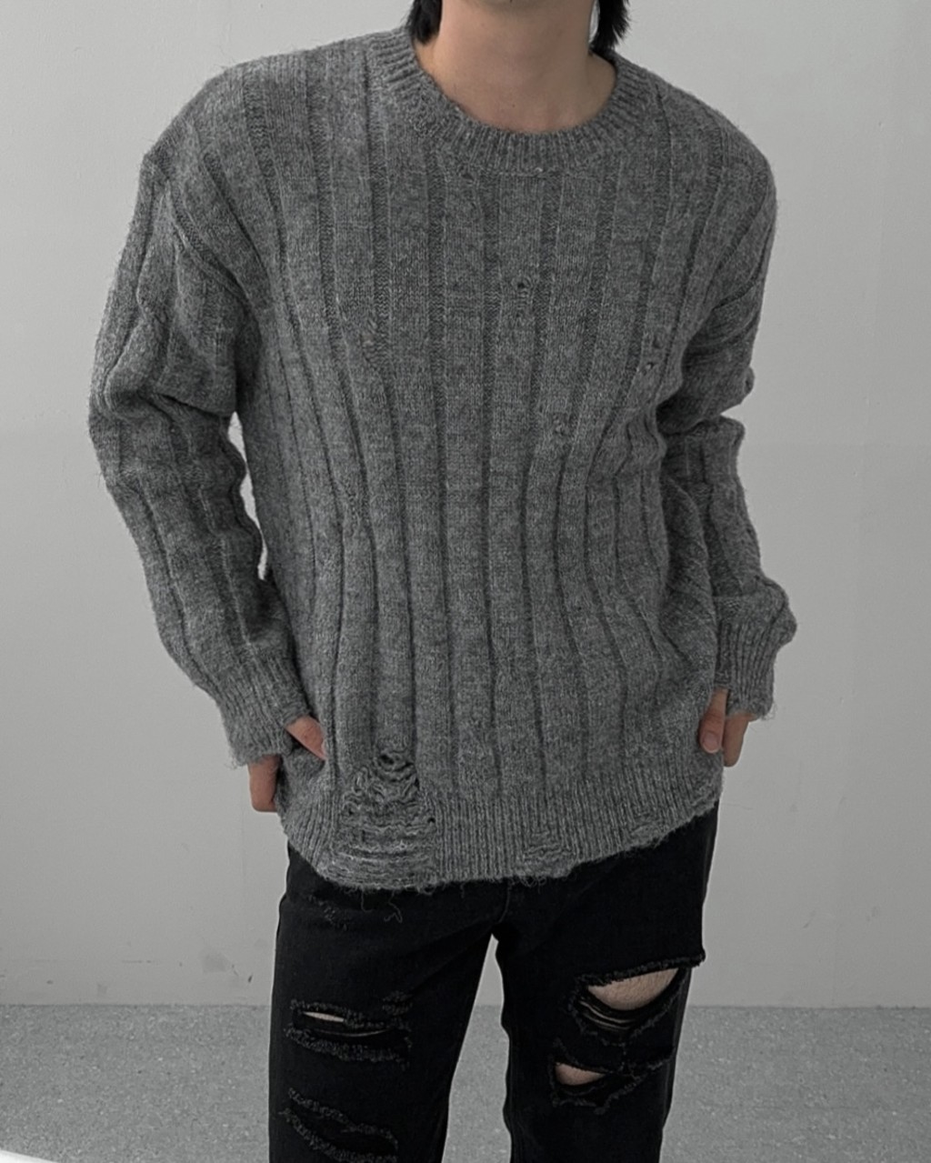 블렌드 울 데미지 니트 4COL : 이치반