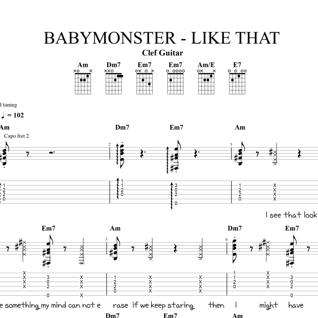 BABYMONSTER - LIKE THAT [TAB] : clefguitarC