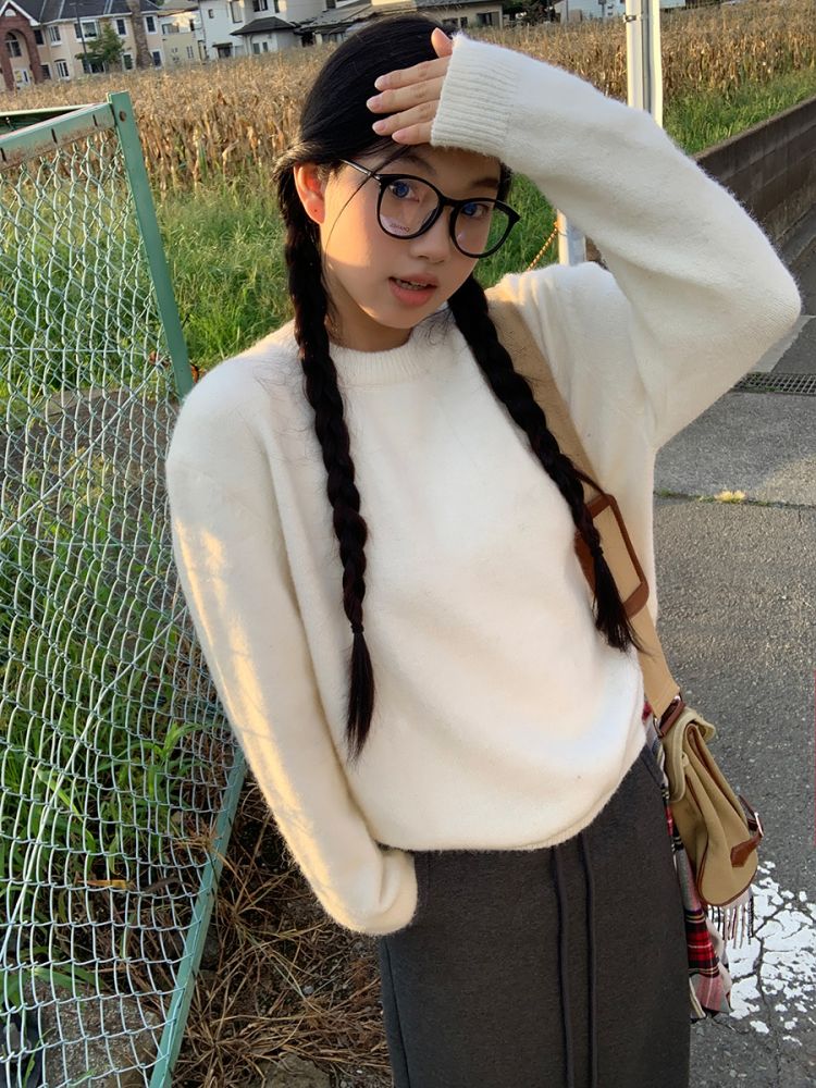 HS Premium Loose Pullover Loose White Knitwear : 프티베 petitbe