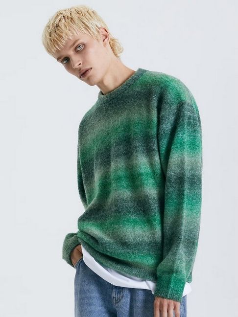 그린 세미오버핏 스트라이프 그라데이션 니트 : 드립 drrip : 트렌디한 패션 아울렛