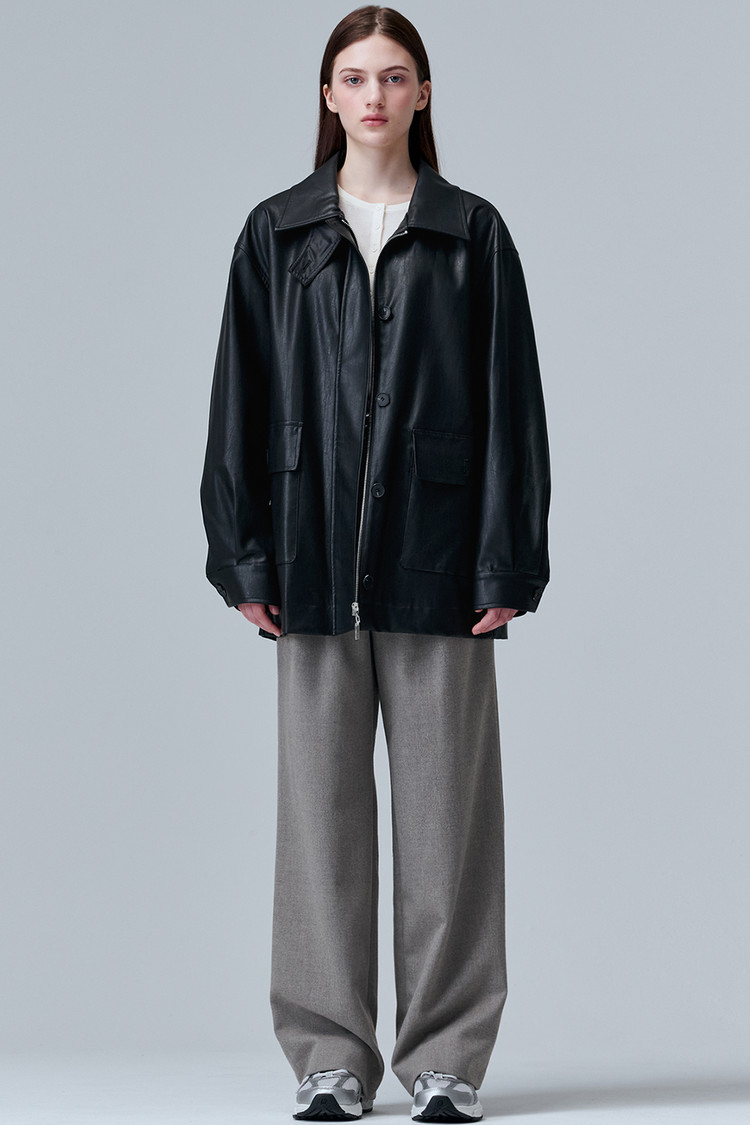 6102 HALF LEATHER JACKET (BLACK) : maloupe 마롭