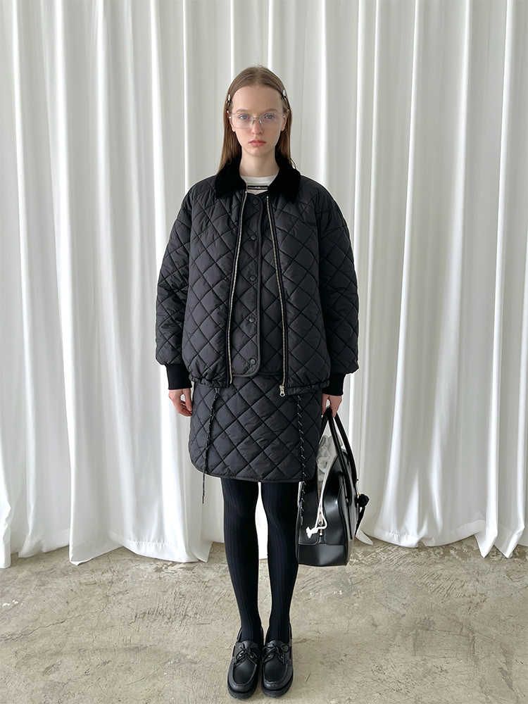 PFF GIRL Black Quilted Cotton Velvet Collar Coat : 유스키트 YOUTHKIT