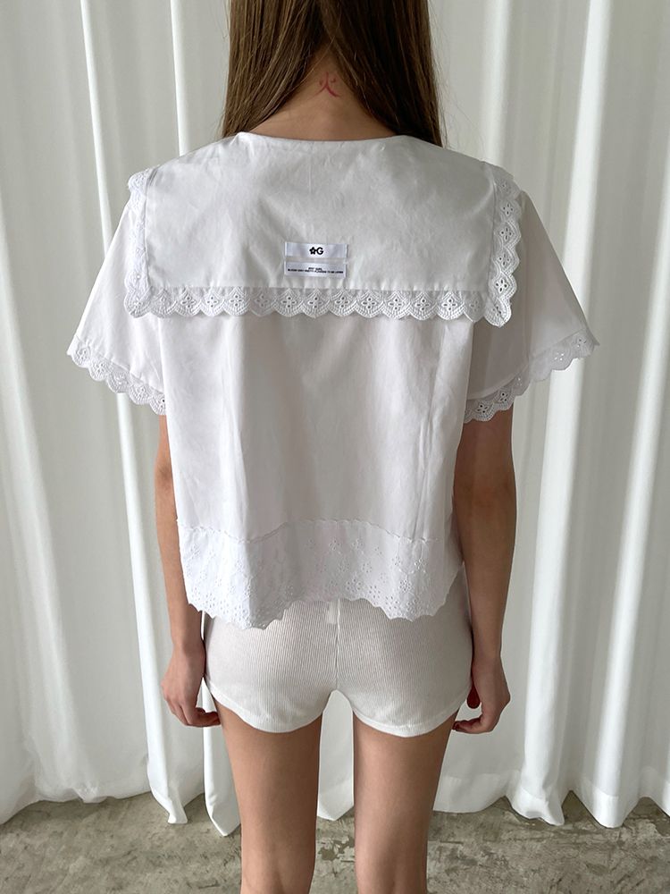 PFF GIRL White Lace Sailor Collar Shirt : 유스키트 YOUTHKIT