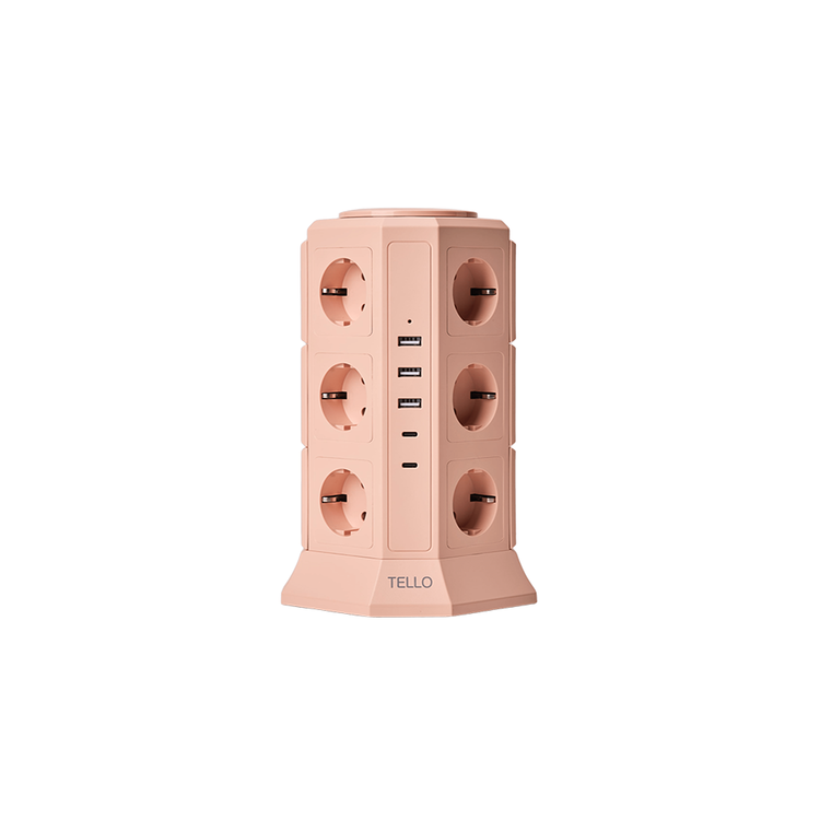 TELLO Tower-Type Power Strip - 17 Outlets, Blossom Pink - Color Edition ...