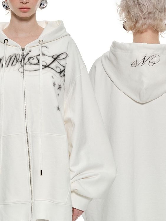 1JINNSTUDIO Spray letter printing loose cardigan sweatshirt : 유스키트 YOUTHKIT