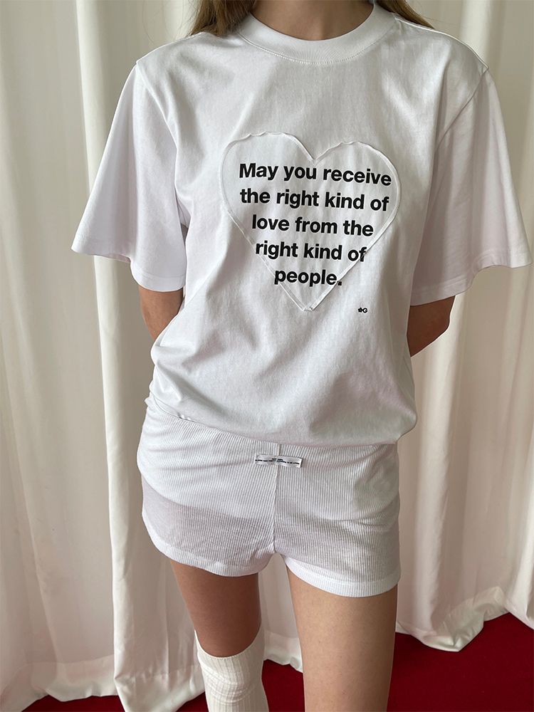 PFF GIRL White lettering heart cotton T-shirt : 유스키트 YOUTHKIT